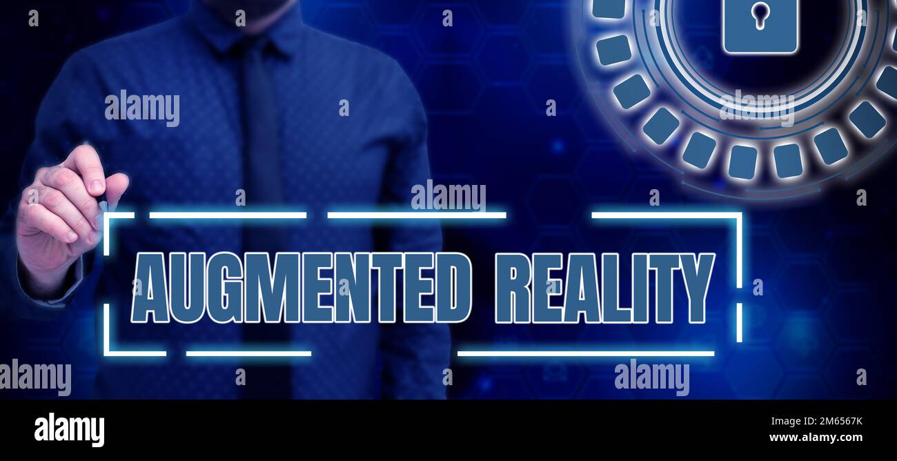 Handwriting text Augmented Reality. Word for technology that imposes ...