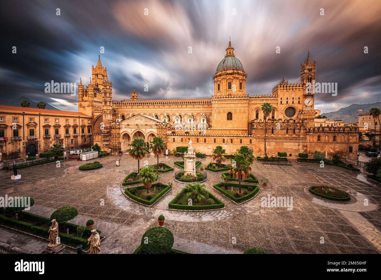 Palermo, Italy at the Palermo Cathedral at dusk Stock Photo - Alamy
