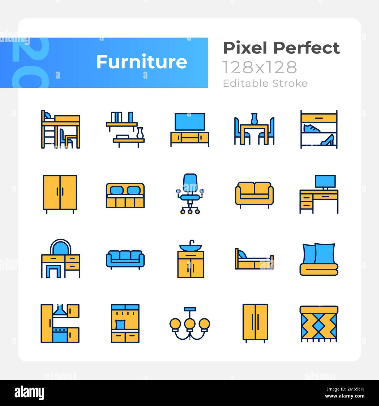Furniture department pixel perfect RGB color icons set Stock Vector ...
