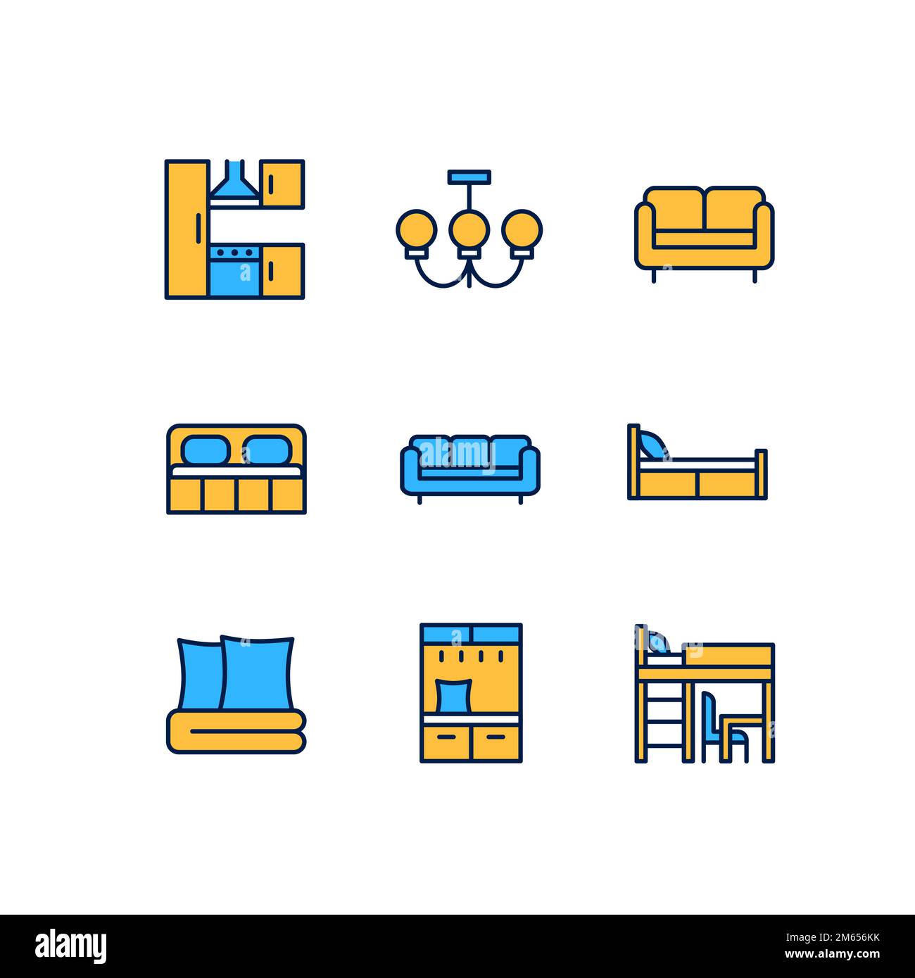 Modern contemporary furniture shop pixel perfect RGB color icons set ...