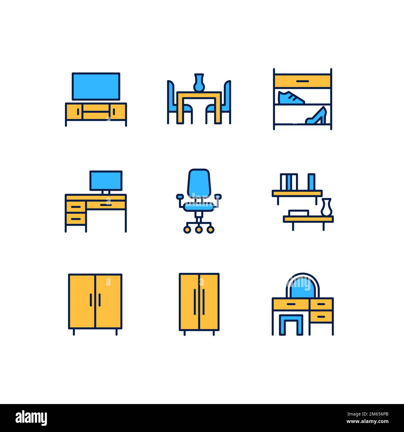 Contemporary furniture for apartment pixel perfect RGB color icons set ...