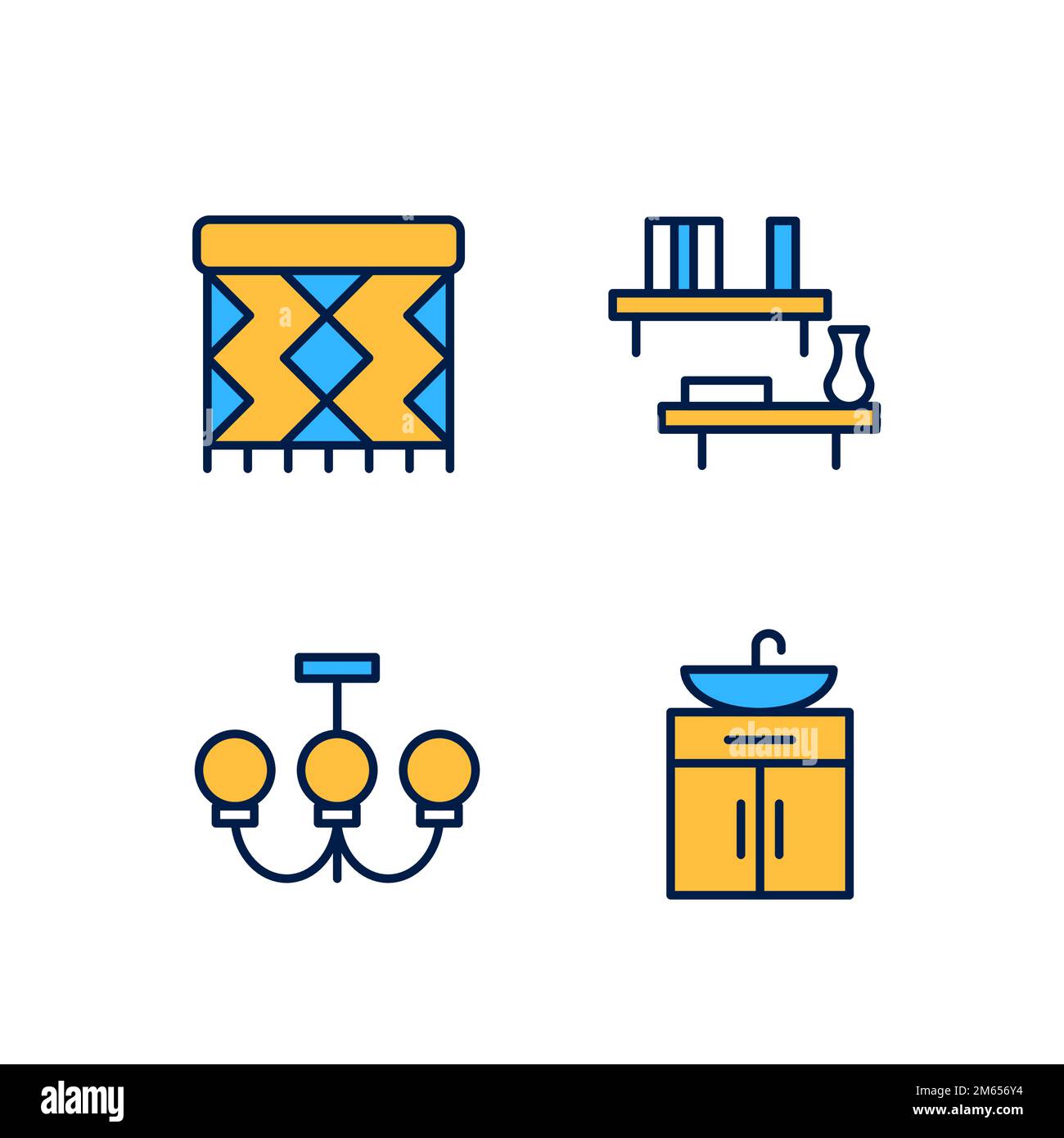 Home decor and furniture pixel perfect RGB color icons set Stock Vector ...