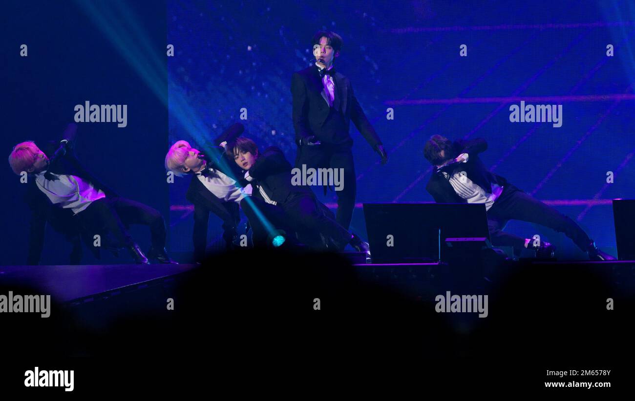 Nagoya, Japan. 02nd Jan, 2023. K-pop group TOMORROW X TOGETHER performs during the "KROSS vol.1 ...