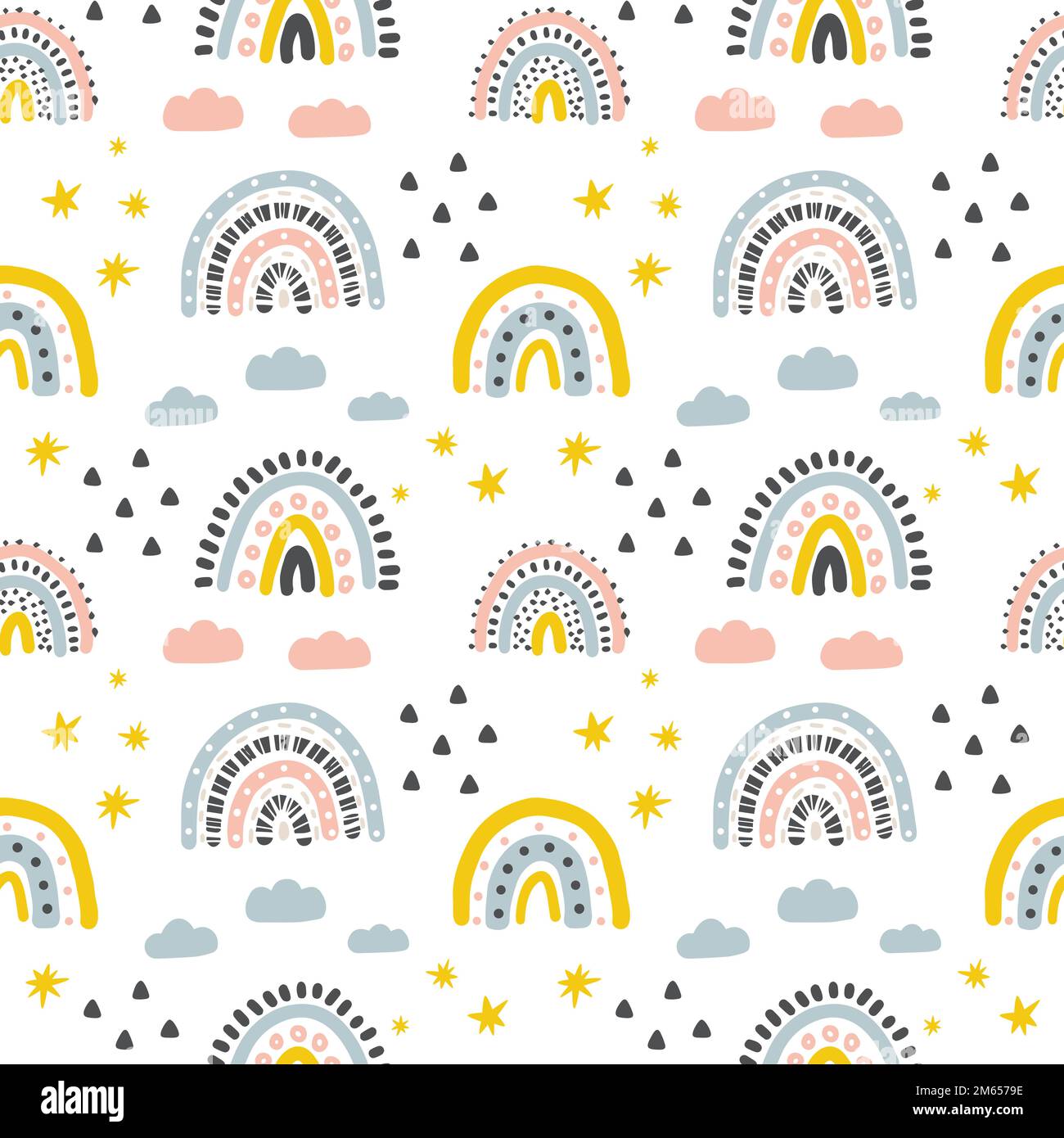 Seamless vector pattern with hand drawn rainbows. Trendy baby texture ...
