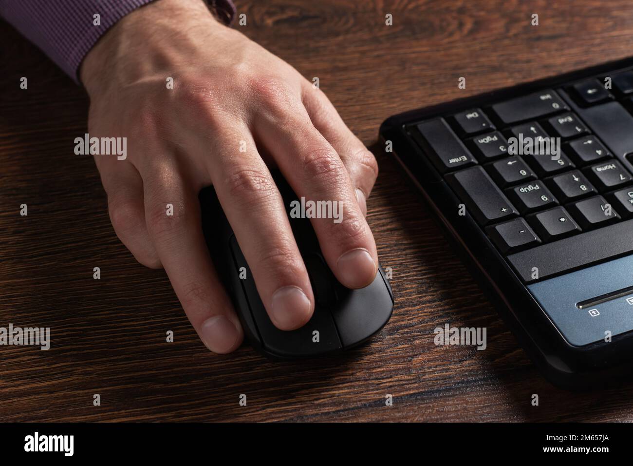 Human hand on computer mouse. Business, education, people and ...
