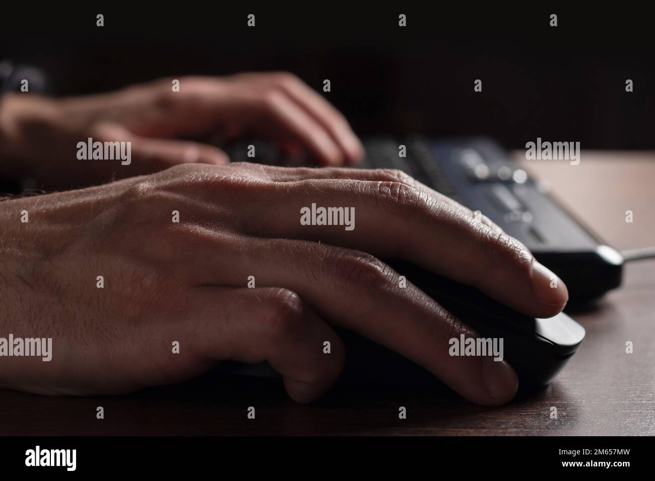 Human hand on computer mouse. Business, education, people and ...