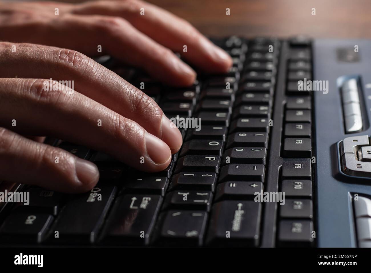 Hands on keyboard. Chatting friend, search information form internet ...