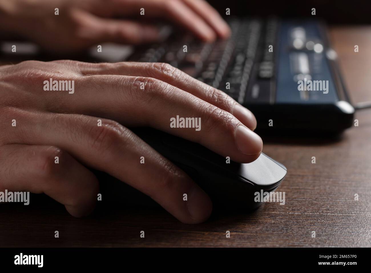 Human hand on computer mouse. Business, education, people and ...