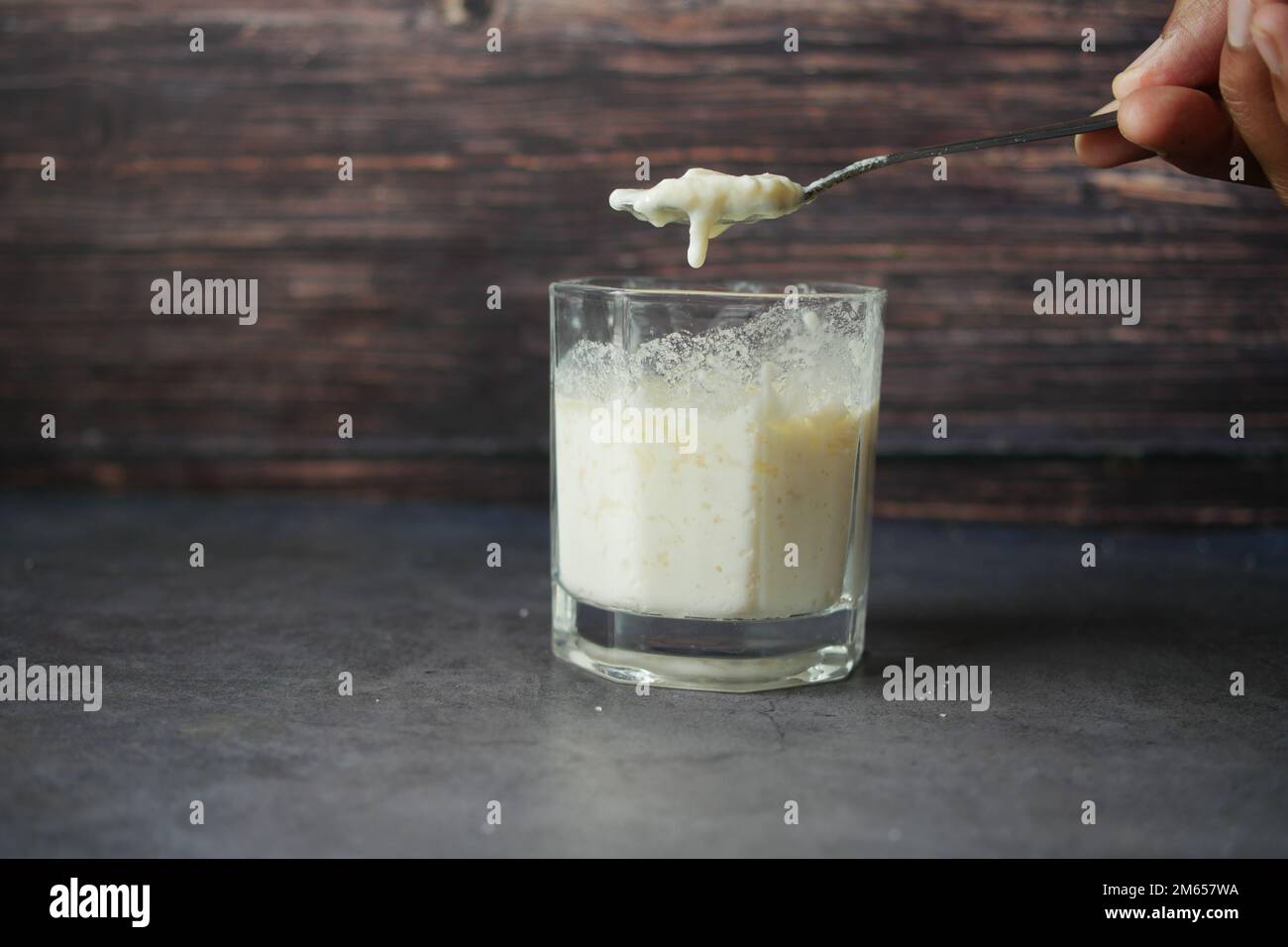 glass of whole cream milk on table , Cream of milk Stock Photo - Alamy