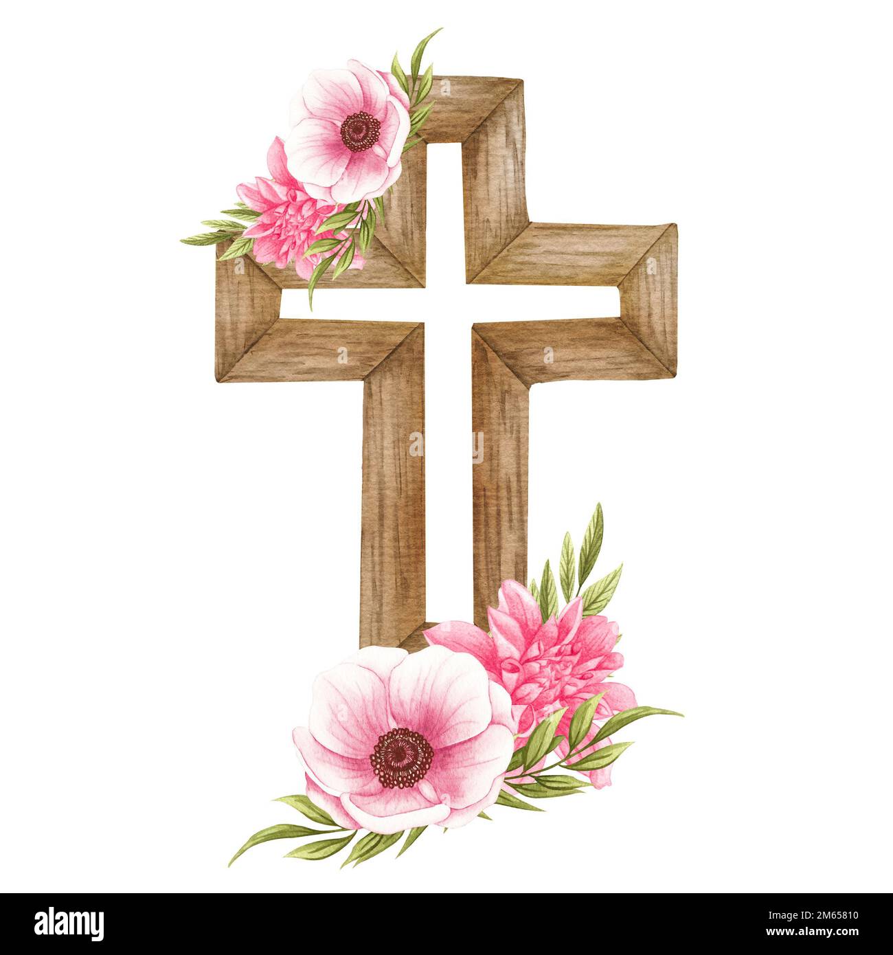 Pink floral cross. Easter illustration. Watercolor Wedding Cross ...