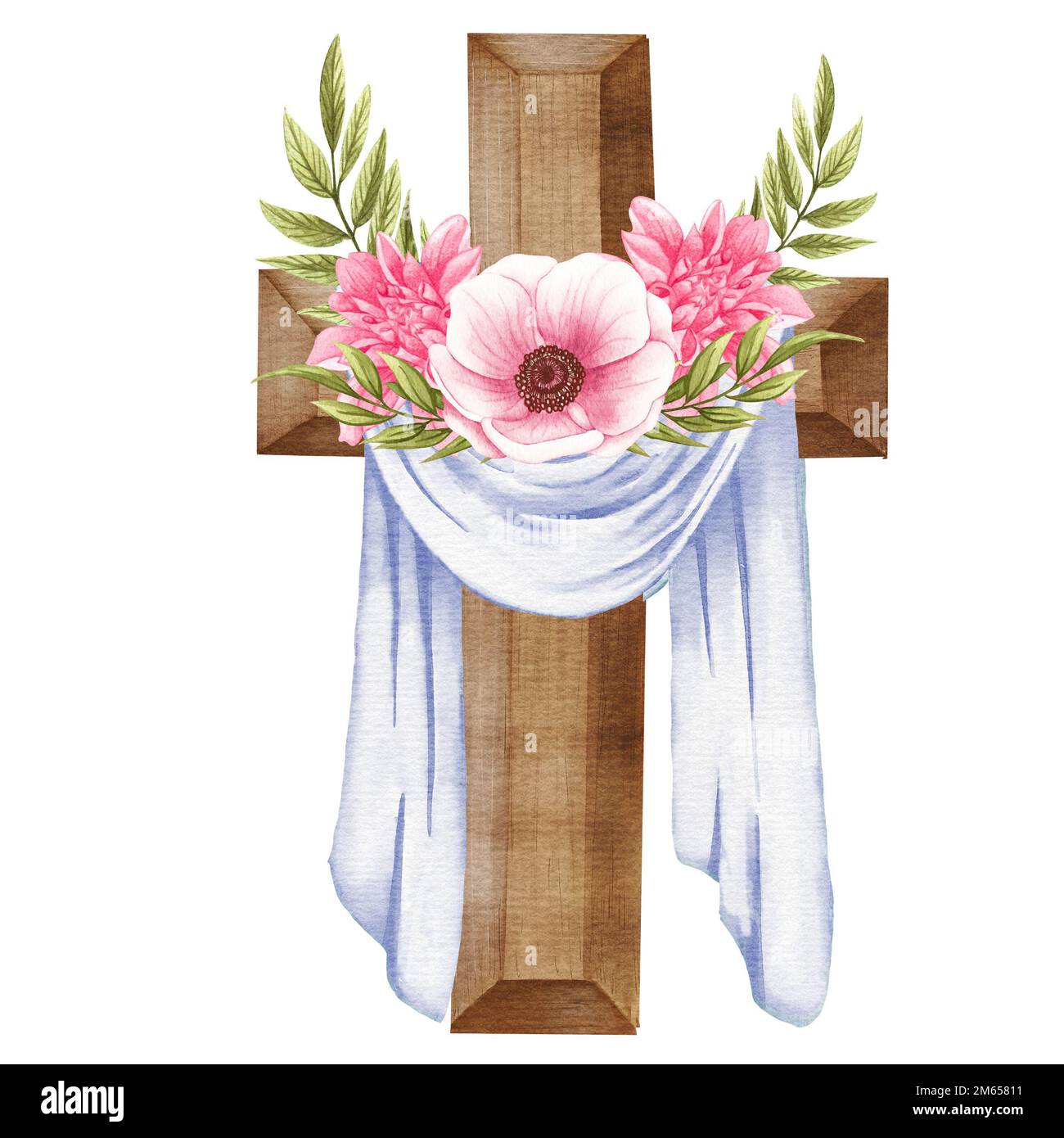 Pink floral cross. Easter illustration. Watercolor Wedding Cross ...