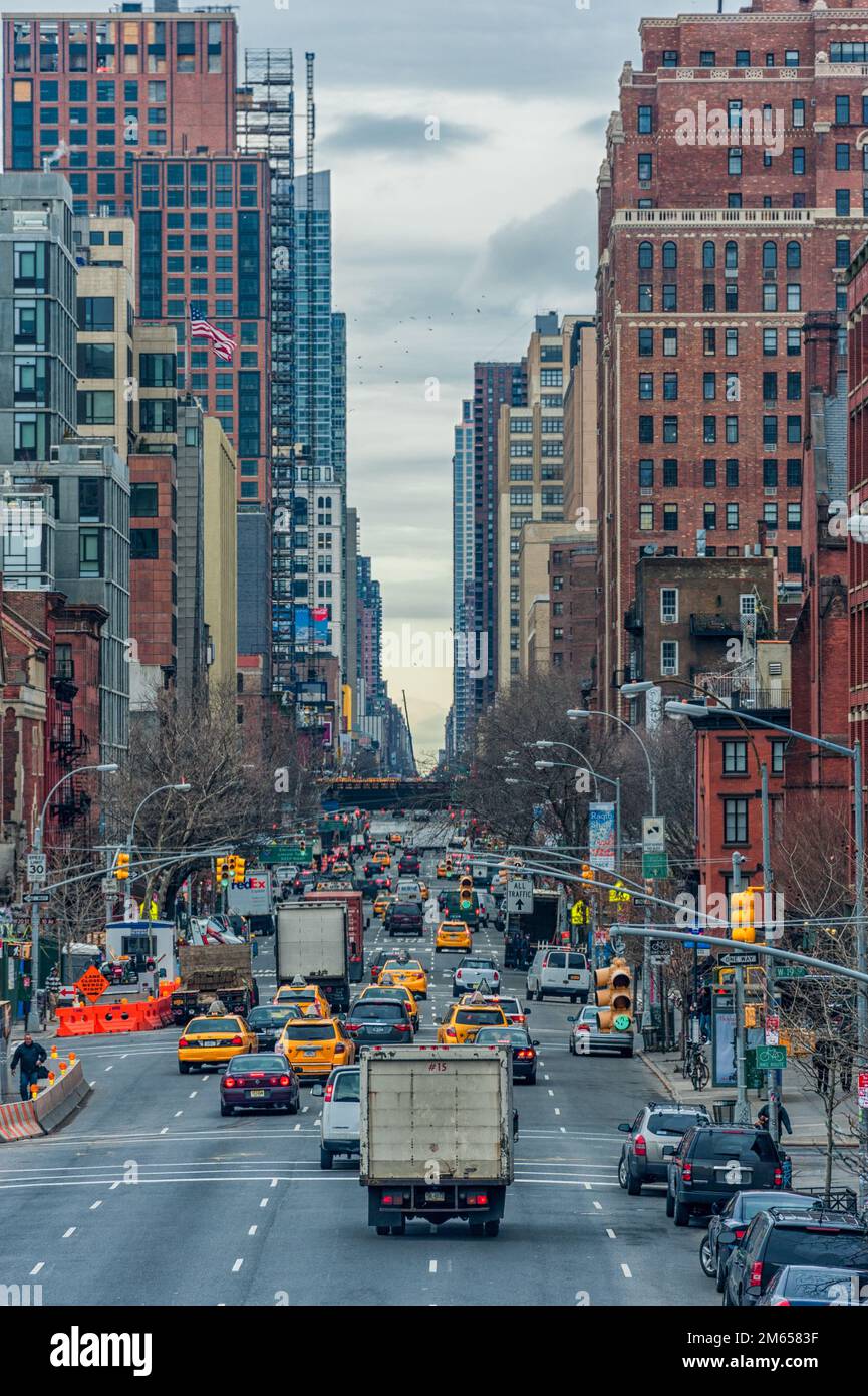 Street in New York, Manhattan. Traffic in Background. NYC, USA Stock ...