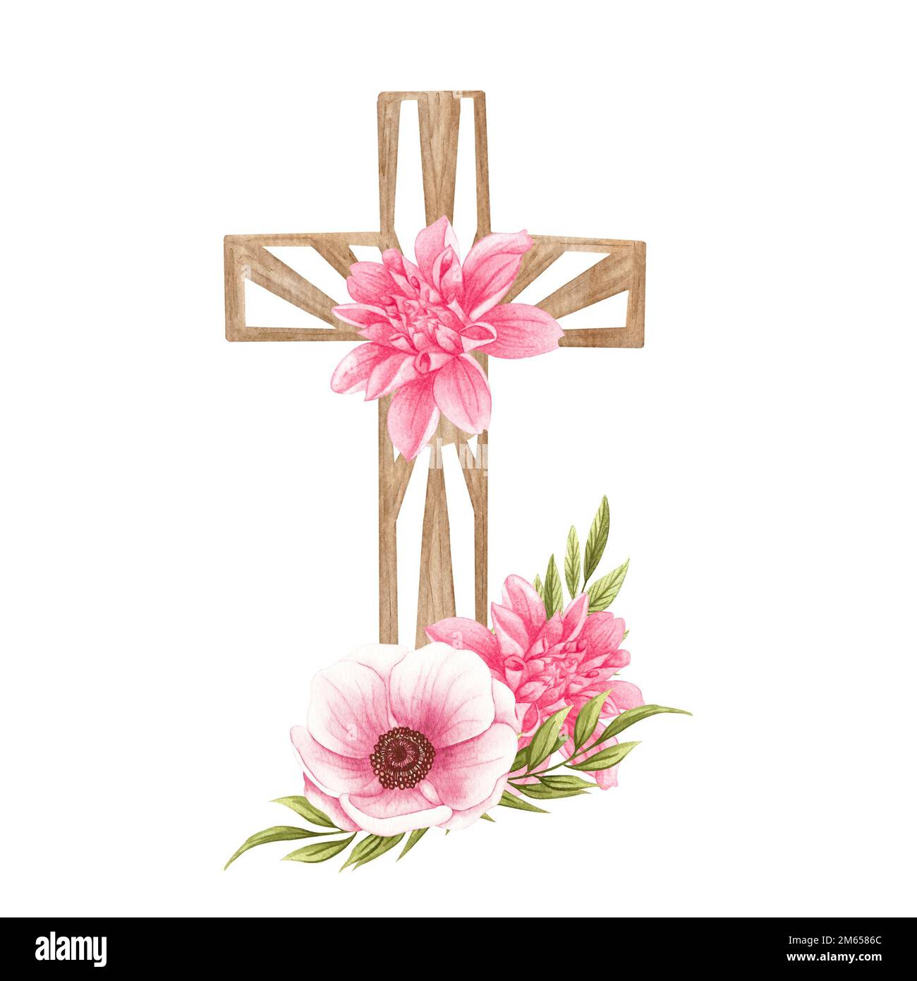 Pink floral cross. Easter illustration. Watercolor Wedding Cross ...