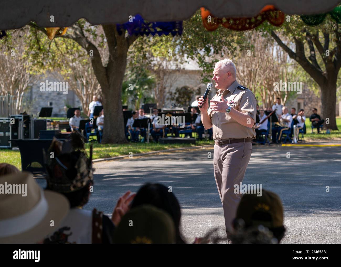 U.S. Army Lt. Gen John R. Evans, commanding general of U.S. Army North, speaks to the guests of ...