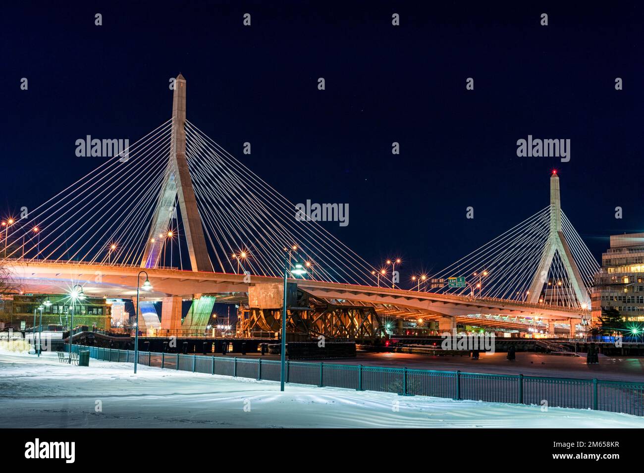Bridge in Boston. Long Exposure Night Photography. Leonard P. Zakim ...