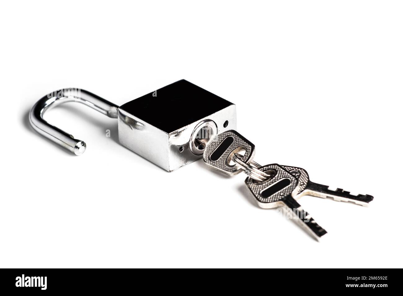 Unlocked padlockwith keys on the white background Stock Photo - Alamy
