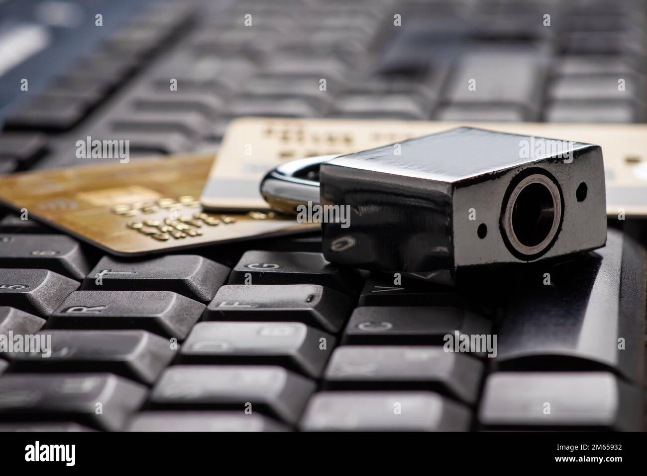 Security lock on credit cards with computer keyboard - credit card data ...