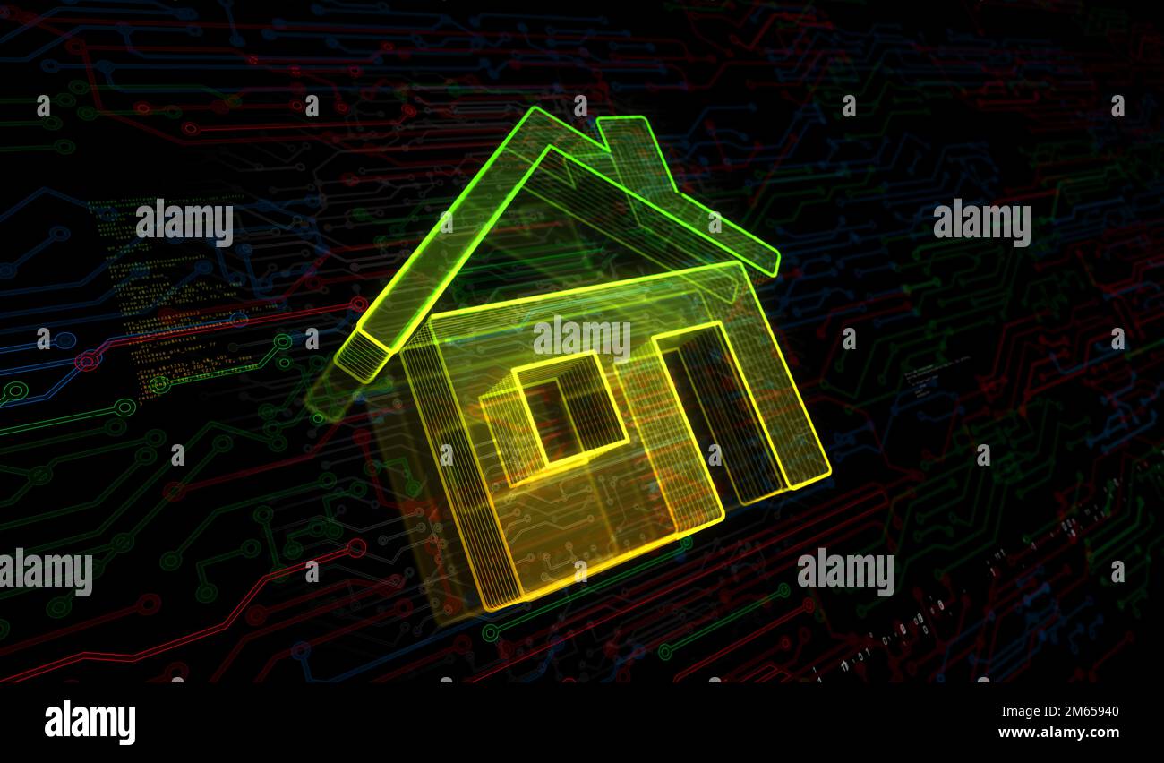 Smart home network system, house remote control and iot symbol digital ...