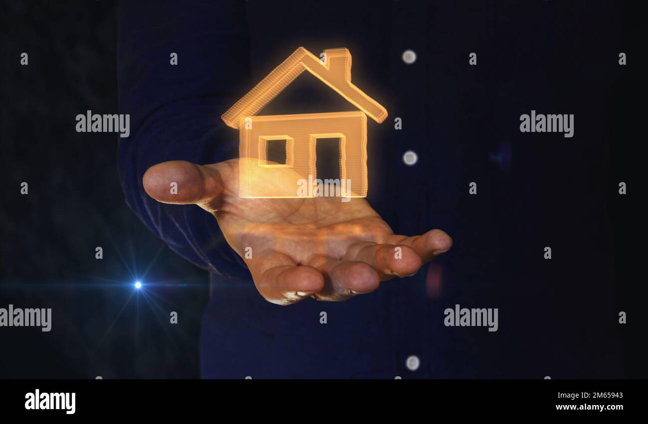 Smart home network system, house remote control and iot 3d symbol over ...