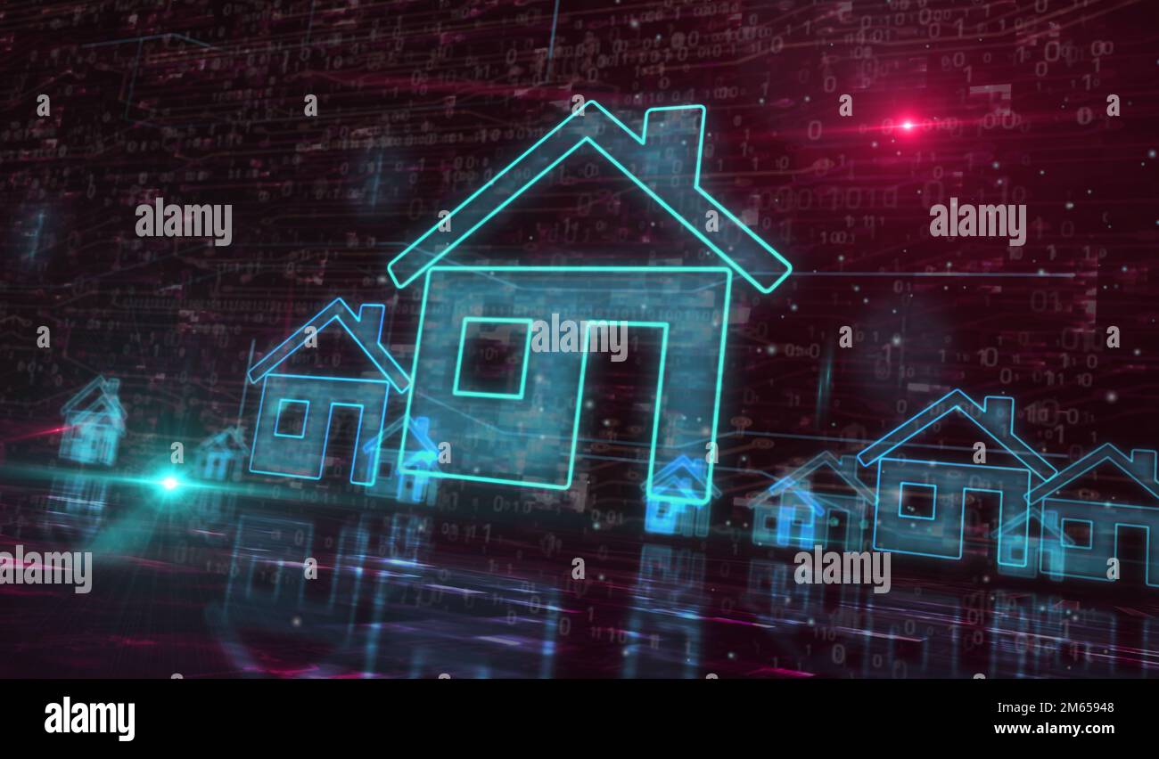 Smart home network system, house remote control and iot symbol digital ...