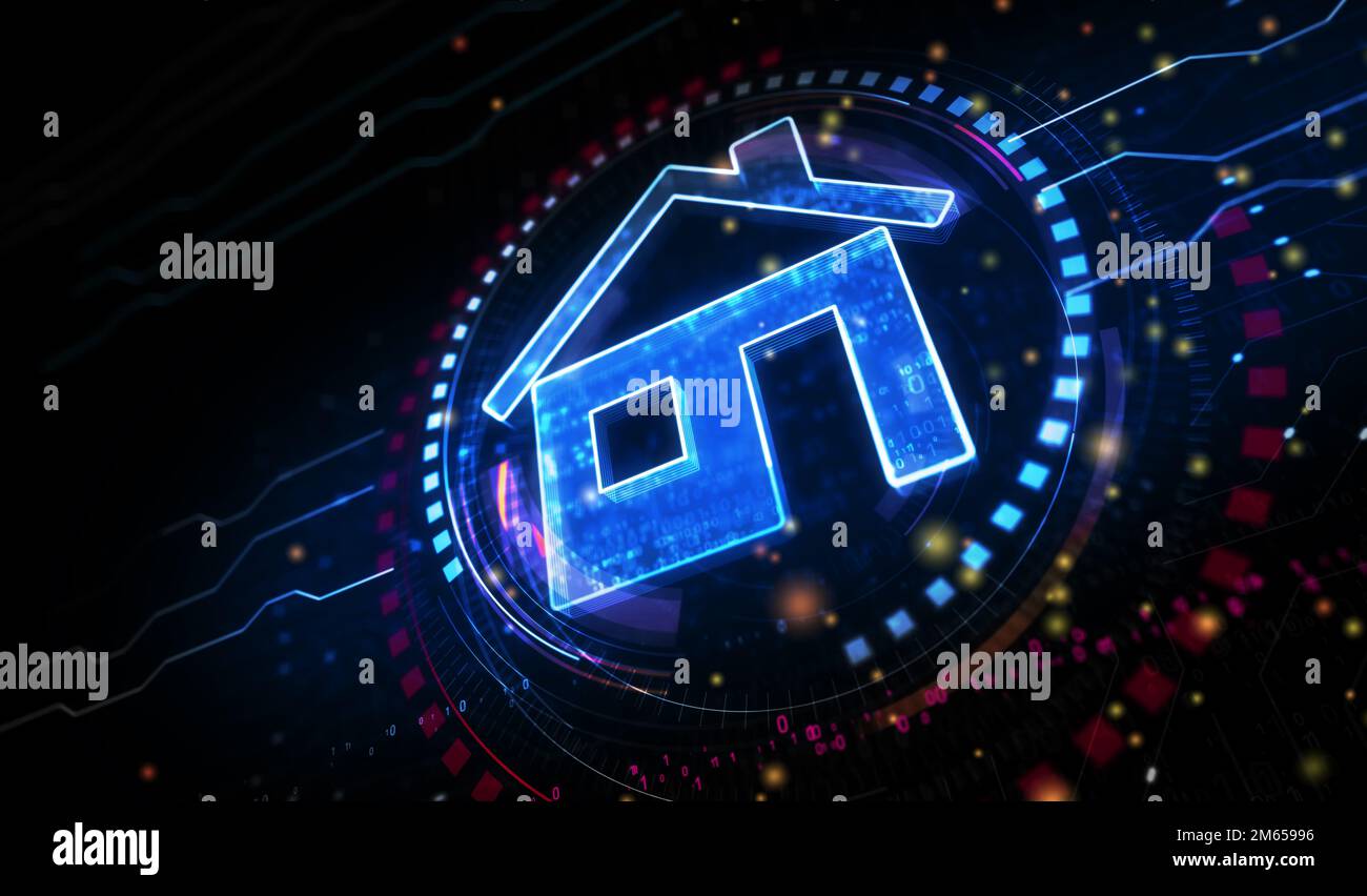 Smart home network system, house remote control and iot symbol digital ...