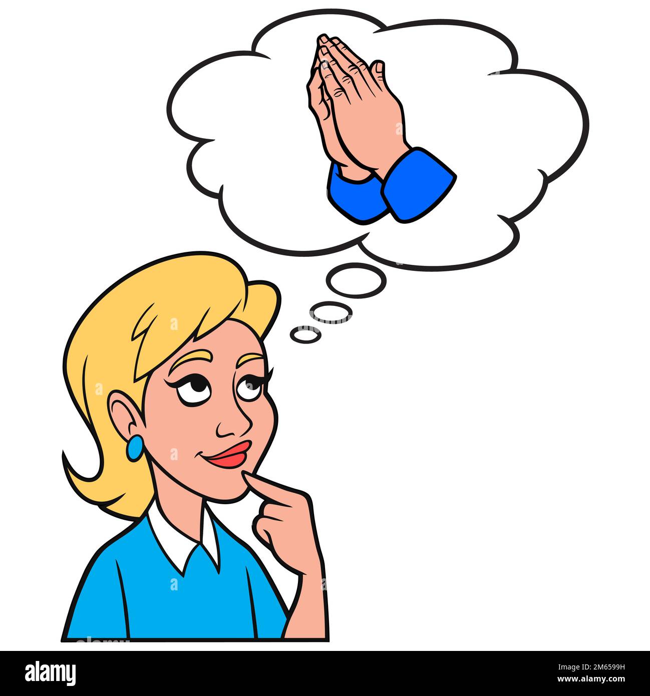 Girl thinking about Praying at Church - A cartoon illustration of a ...