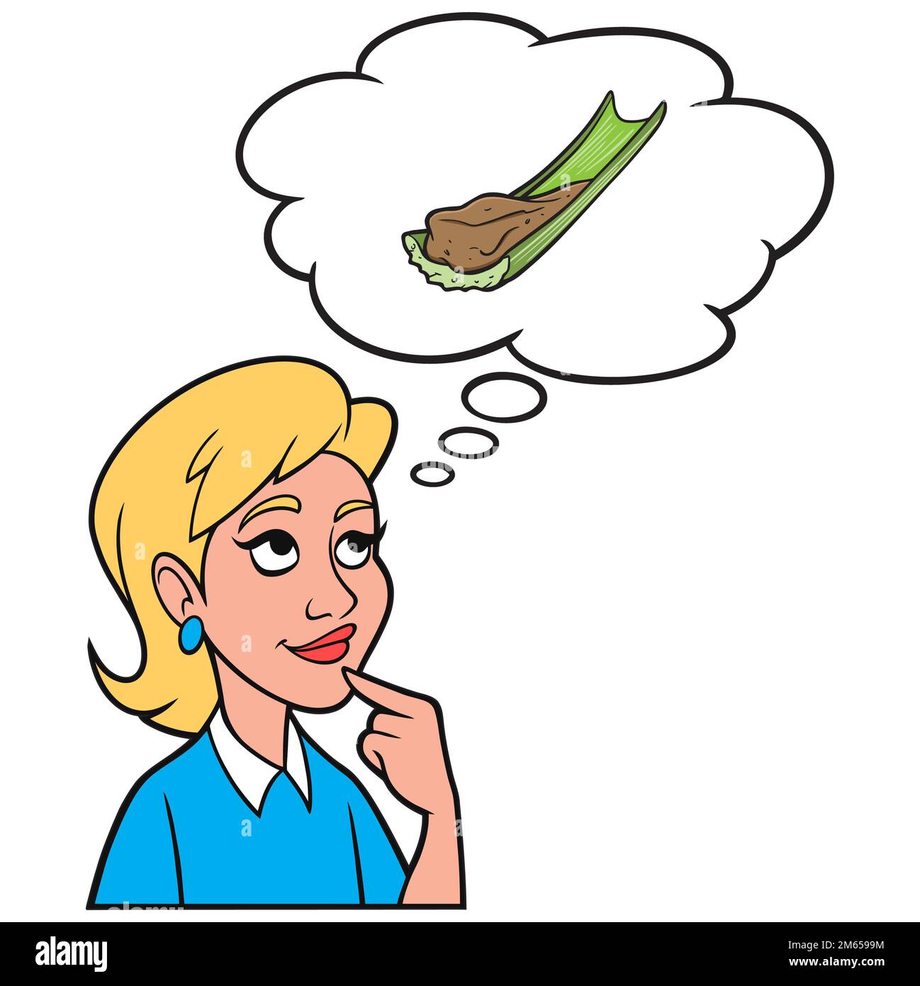 Girl Thinking About Peanut Butter And Celery A Cartoon Illustration Of A Girl Thinking About