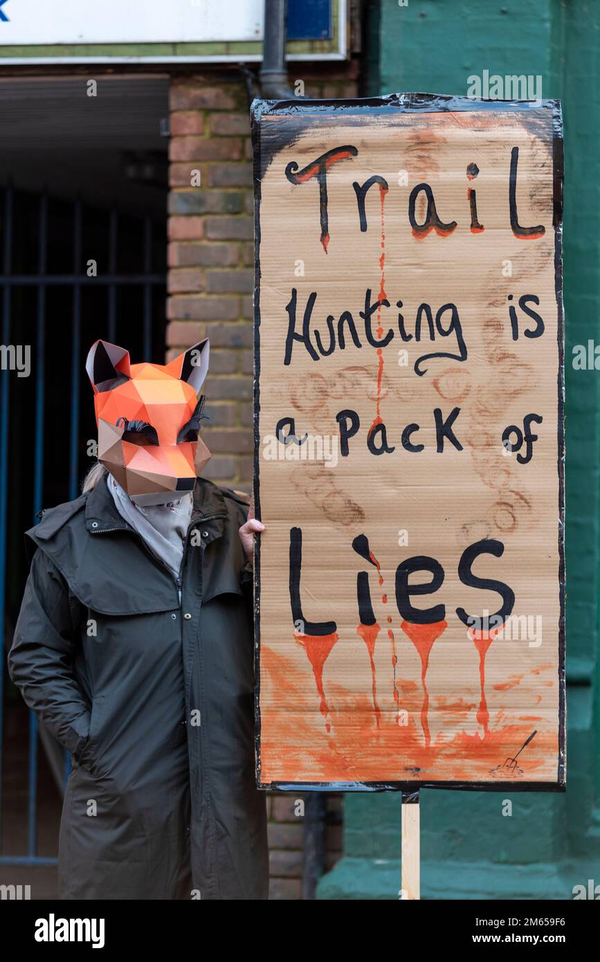 Anti hunt placard at The Essex with Farmers & Union Hunt paraded their ...