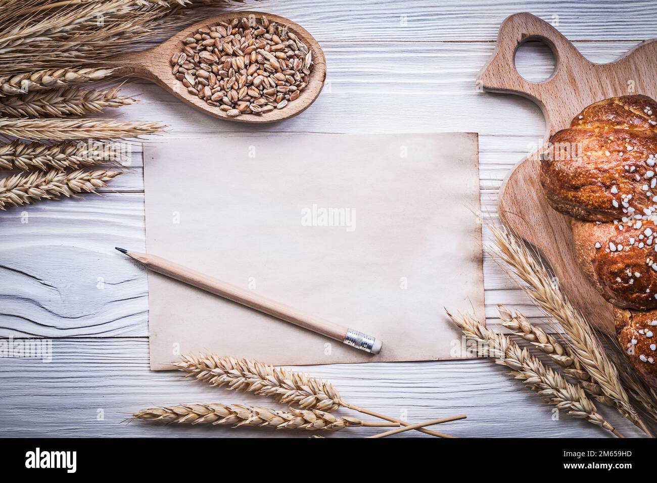 Carving board wheat rye ears bread stick wooden spoon corn vintage ...