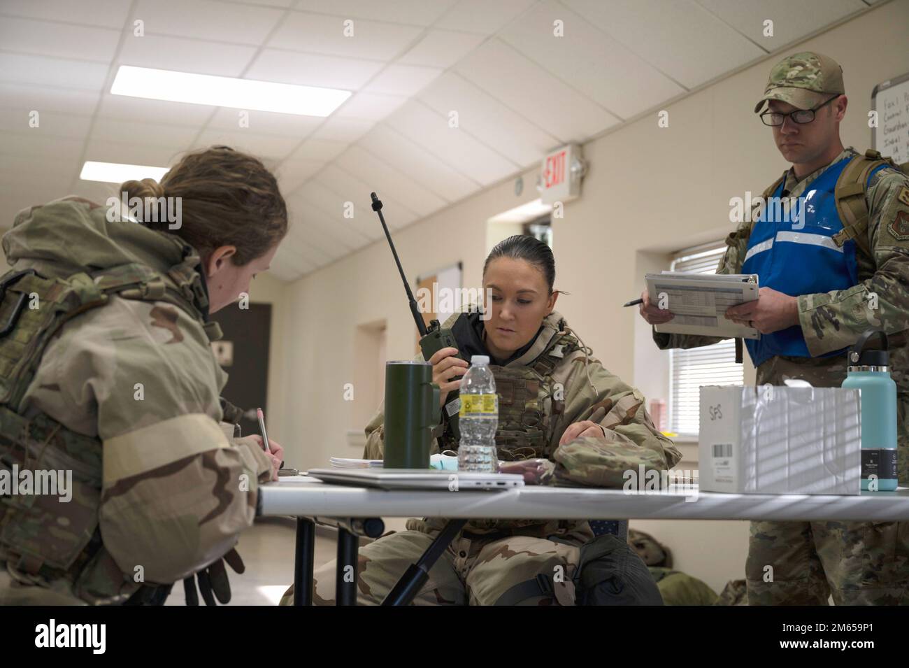 Airmen with the 442d Security Forces Squadron simulate working as the ...