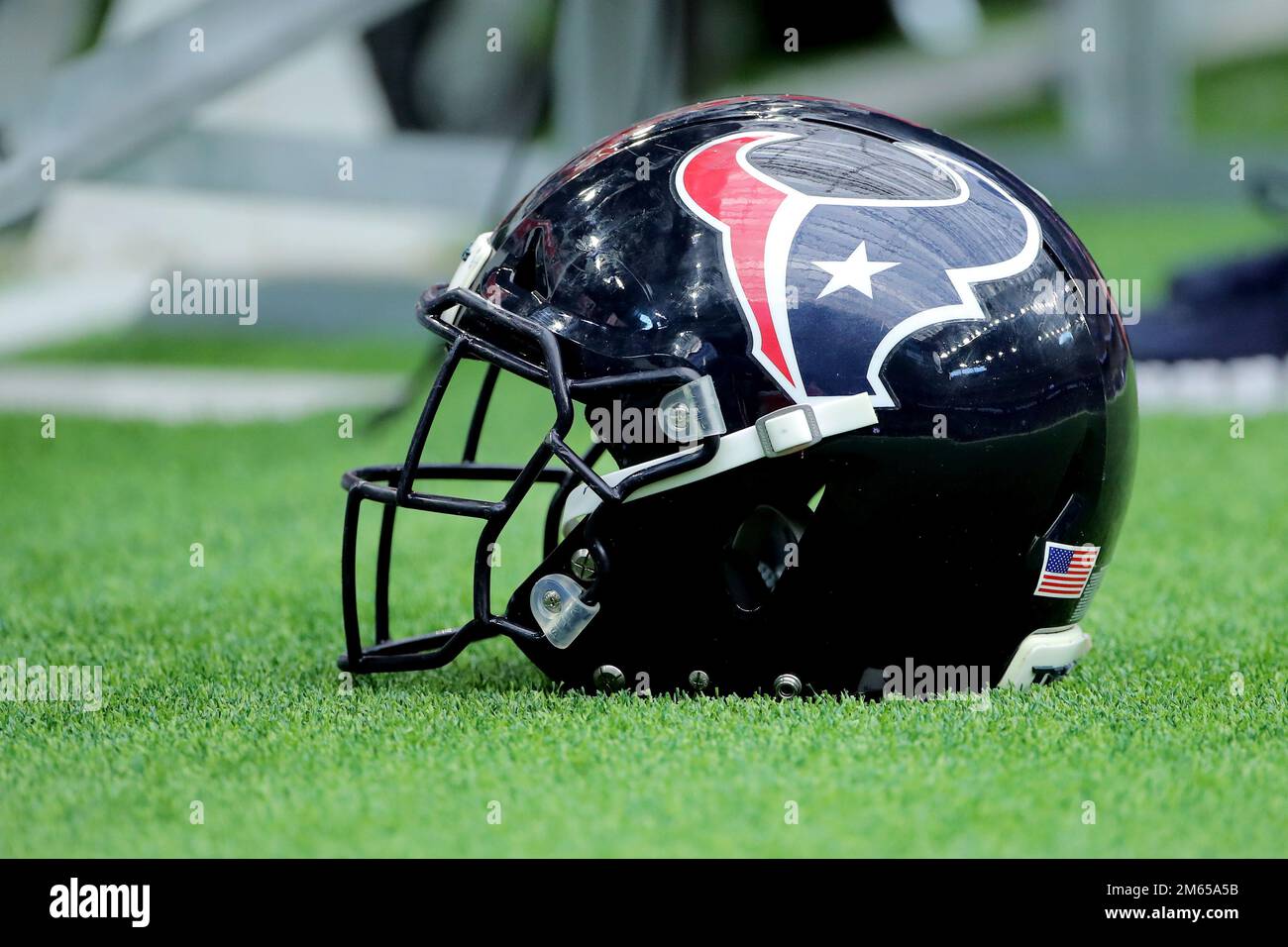 Houston, Texas, USA. 1st Jan, 2023. A Houston Texans helmet rests on the turf on the sidelines ...
