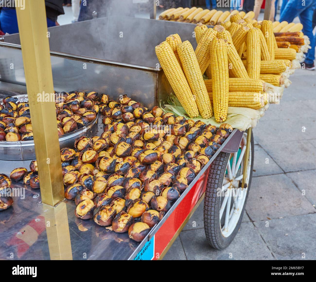 Chestnut and corn roasts in istiklal street , istanbul.They ara some of ...
