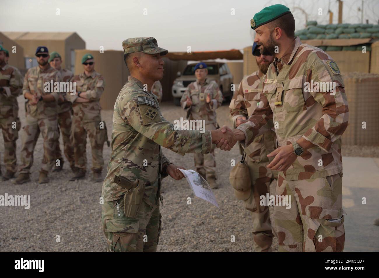 A Norwegian officer presents the Norwegian Ruck March pin and ...
