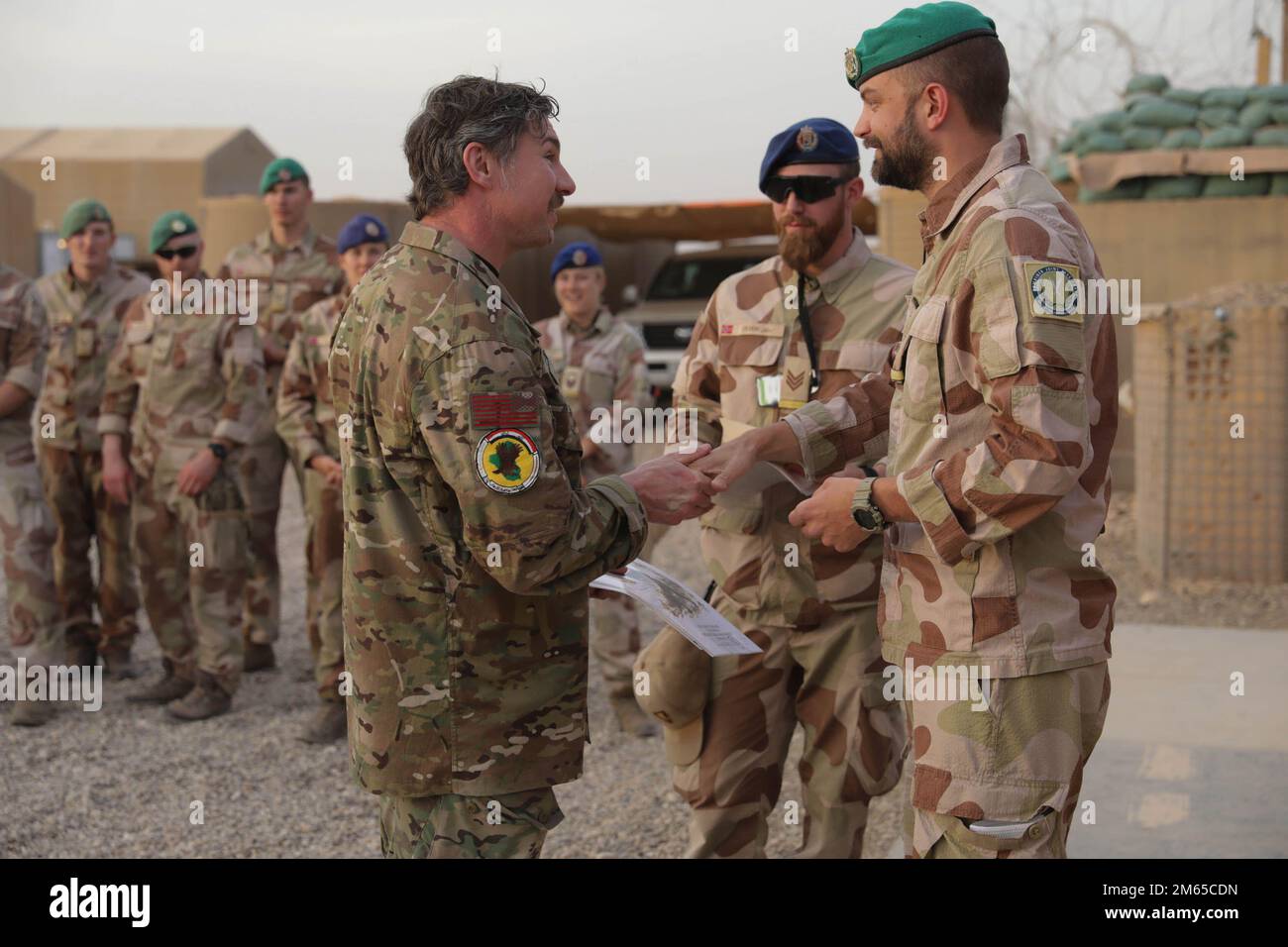 A Norwegian officer presents the Norwegian Ruck March pin and ...