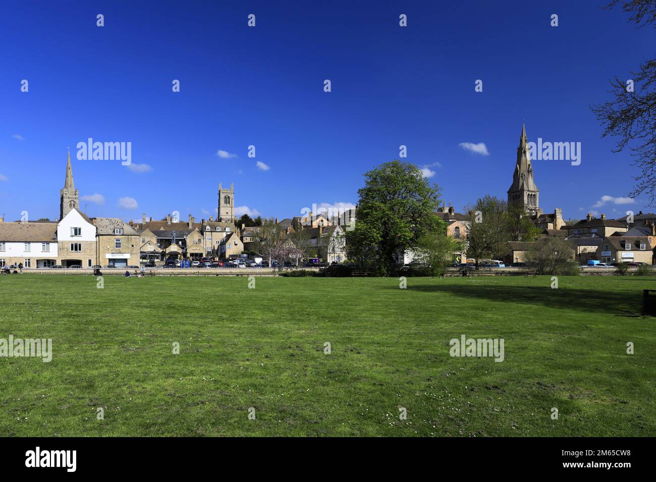 View over the river Welland meadows, Stamford town; Lincolnshire ...