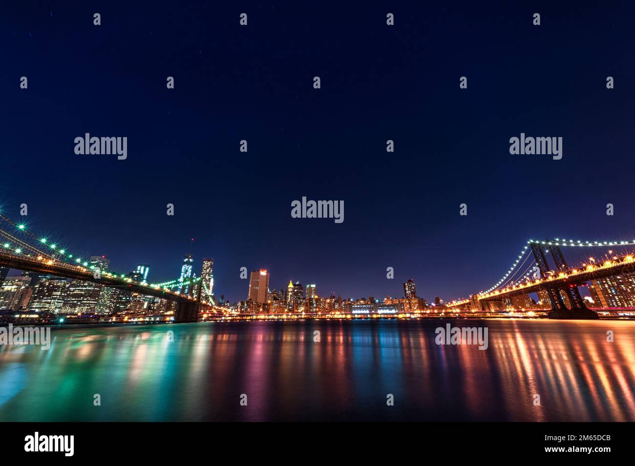 Brooklyn and Manhattan Bridges at Night. Long Exposure. New York. NYC ...