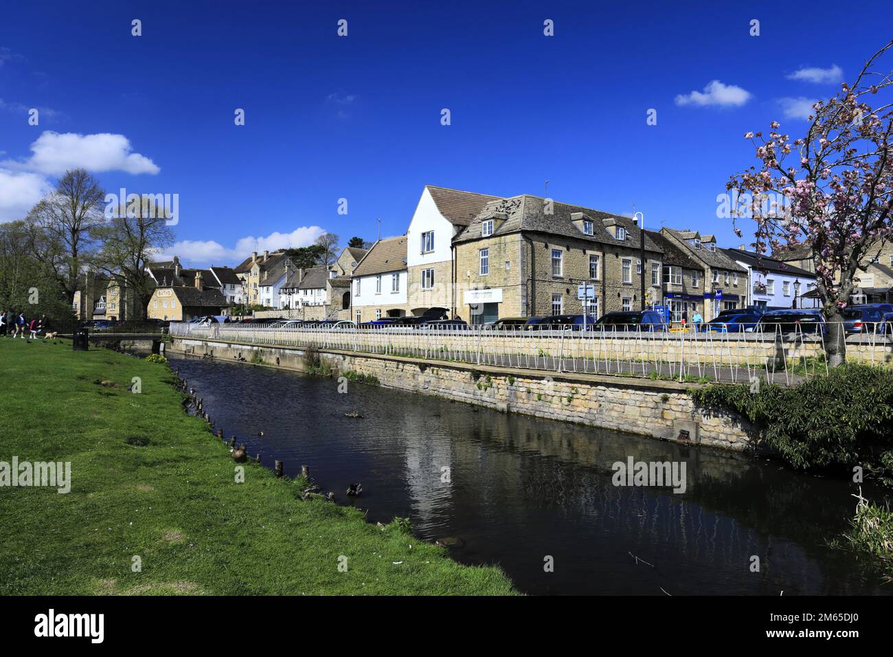 View over the river Welland meadows, Stamford town; Lincolnshire ...