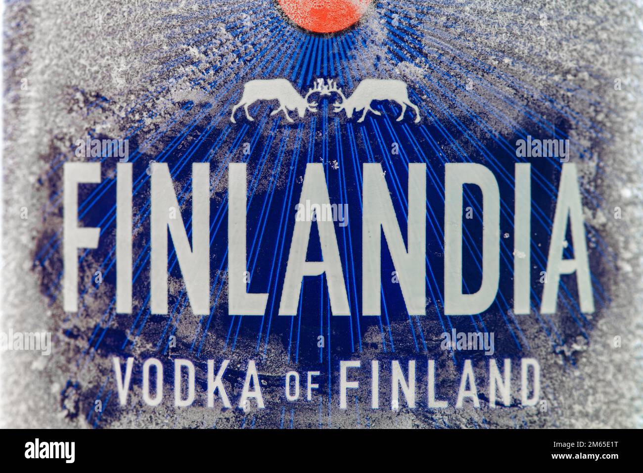 Helsinki, Finland - January 2, 2023: Iced bottle of Finlandia Vodka ...