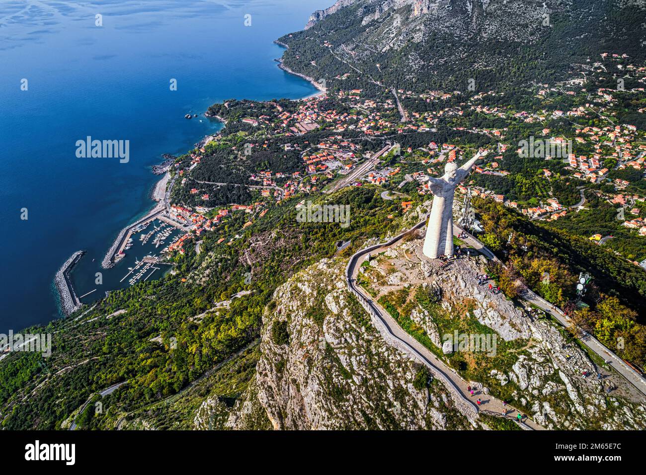 Aerial view of the statue of the Redeemer or Christ the Redeemer ...