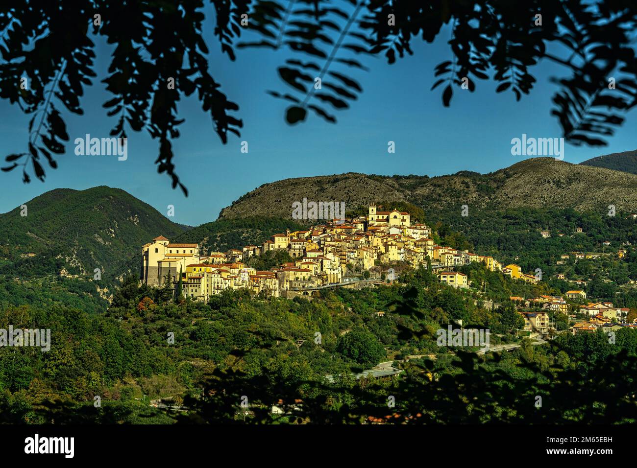Panorama of the medieval city of Rivello in Basilicata. The buildings ...