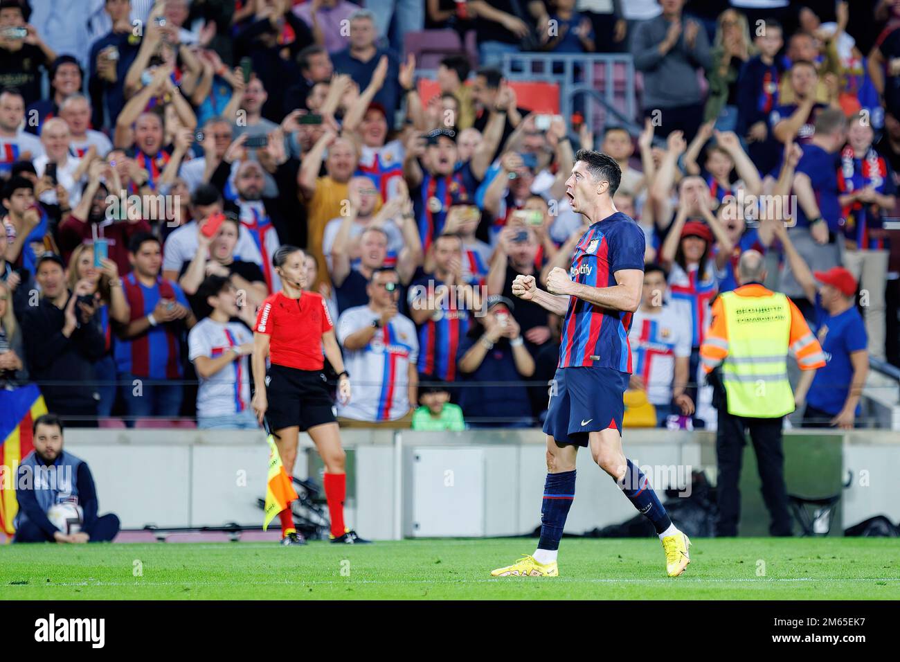 BARCELONA - OCT 20: Lewandowski celebrates after scoring a goal during ...