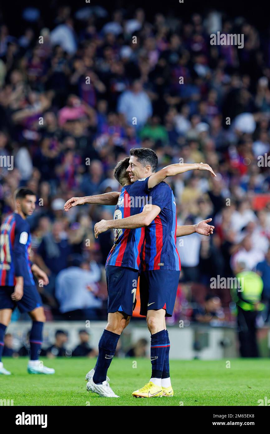 BARCELONA - OCT 20: Lewandowski celebrates after scoring a goal during ...