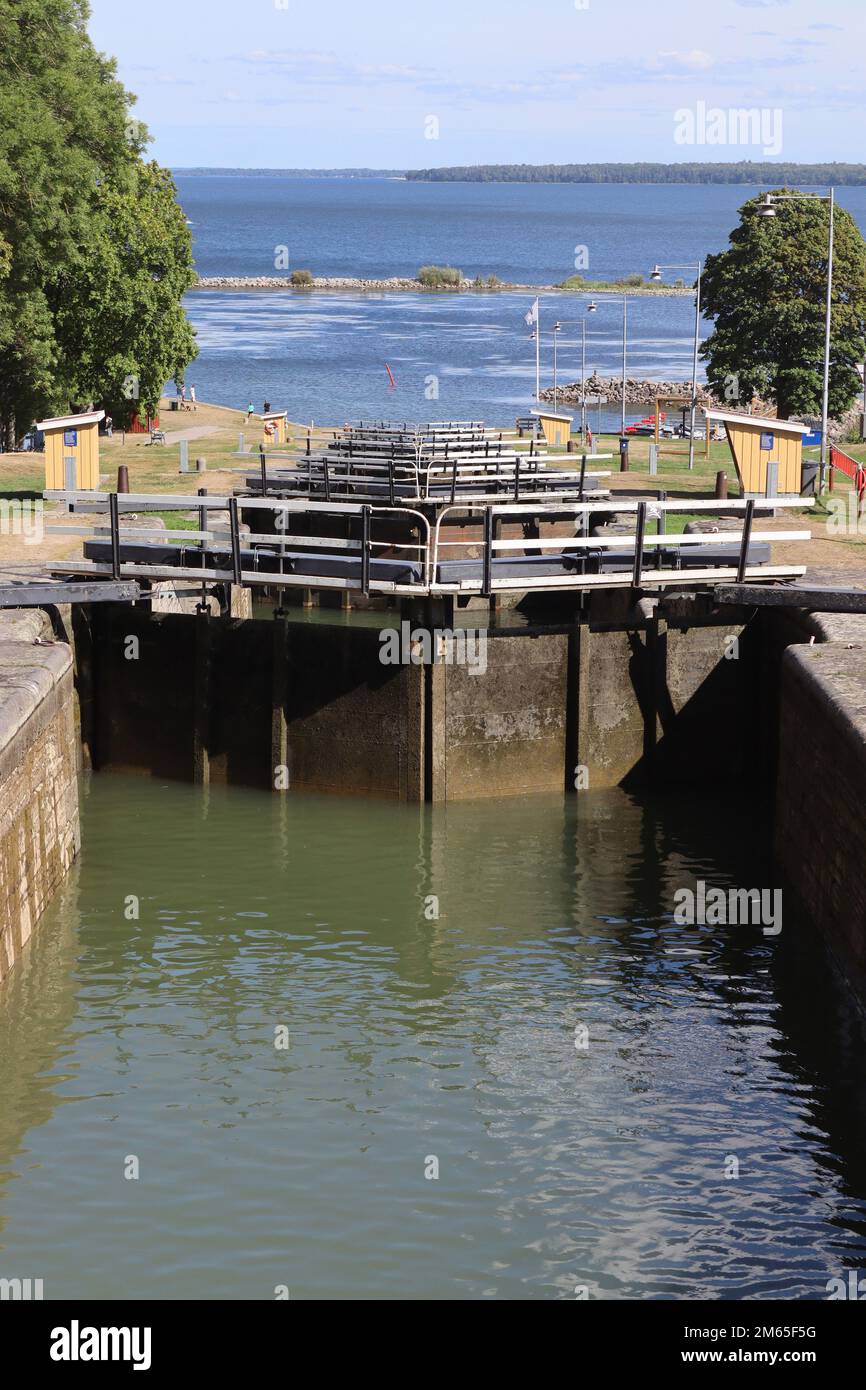 The famous Berg locks on the Göta canal near Linköping as it flows into ...
