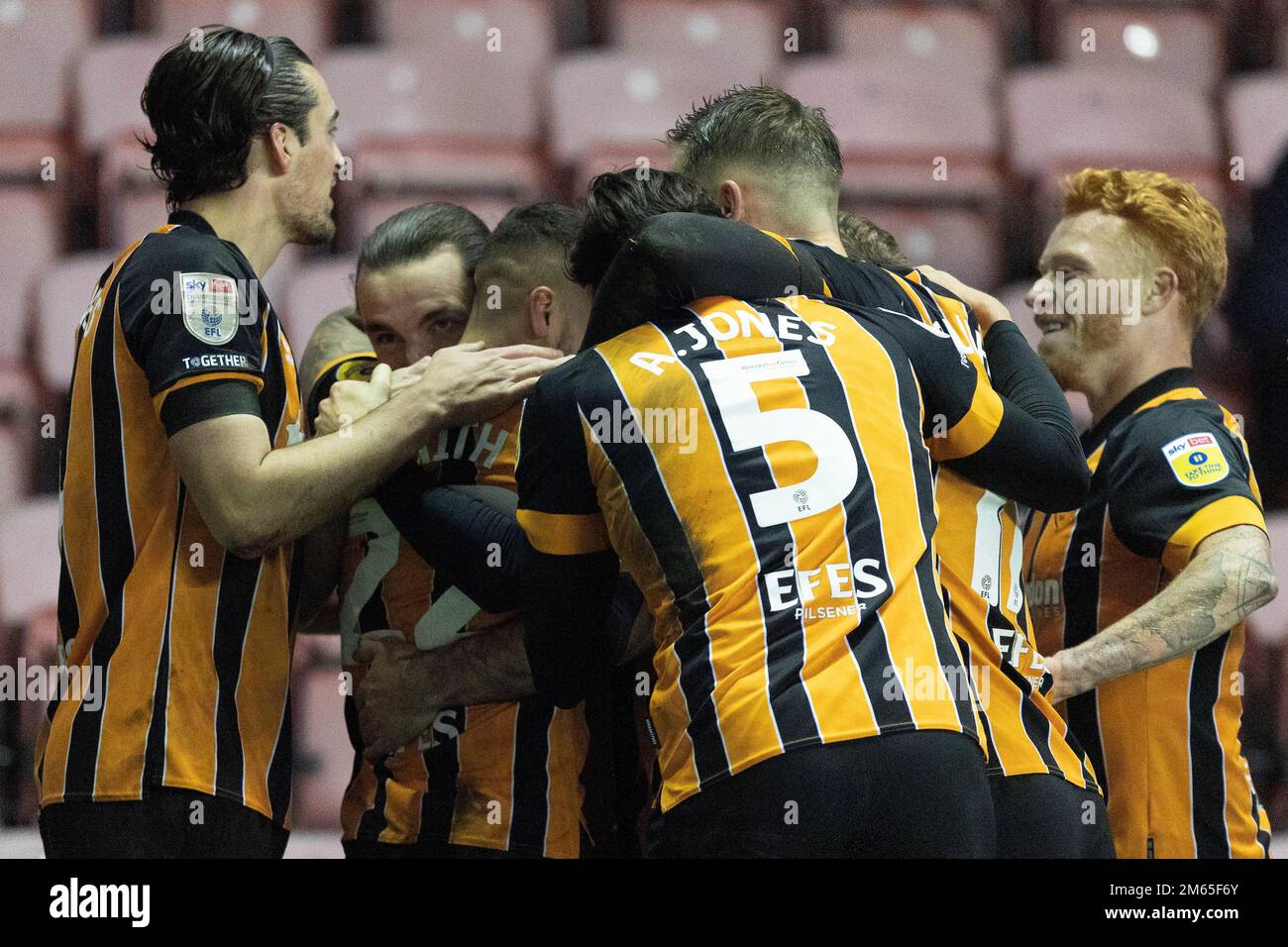 Tyler Smith #22 of Hull City celebrates his goal to make it 1-3 during ...
