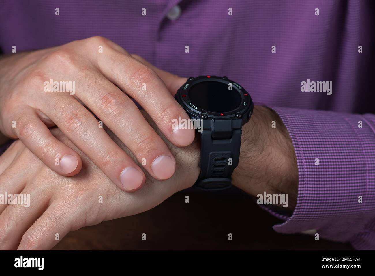 Man hand use smartwatch. Modern gadget that lets you always stay ...