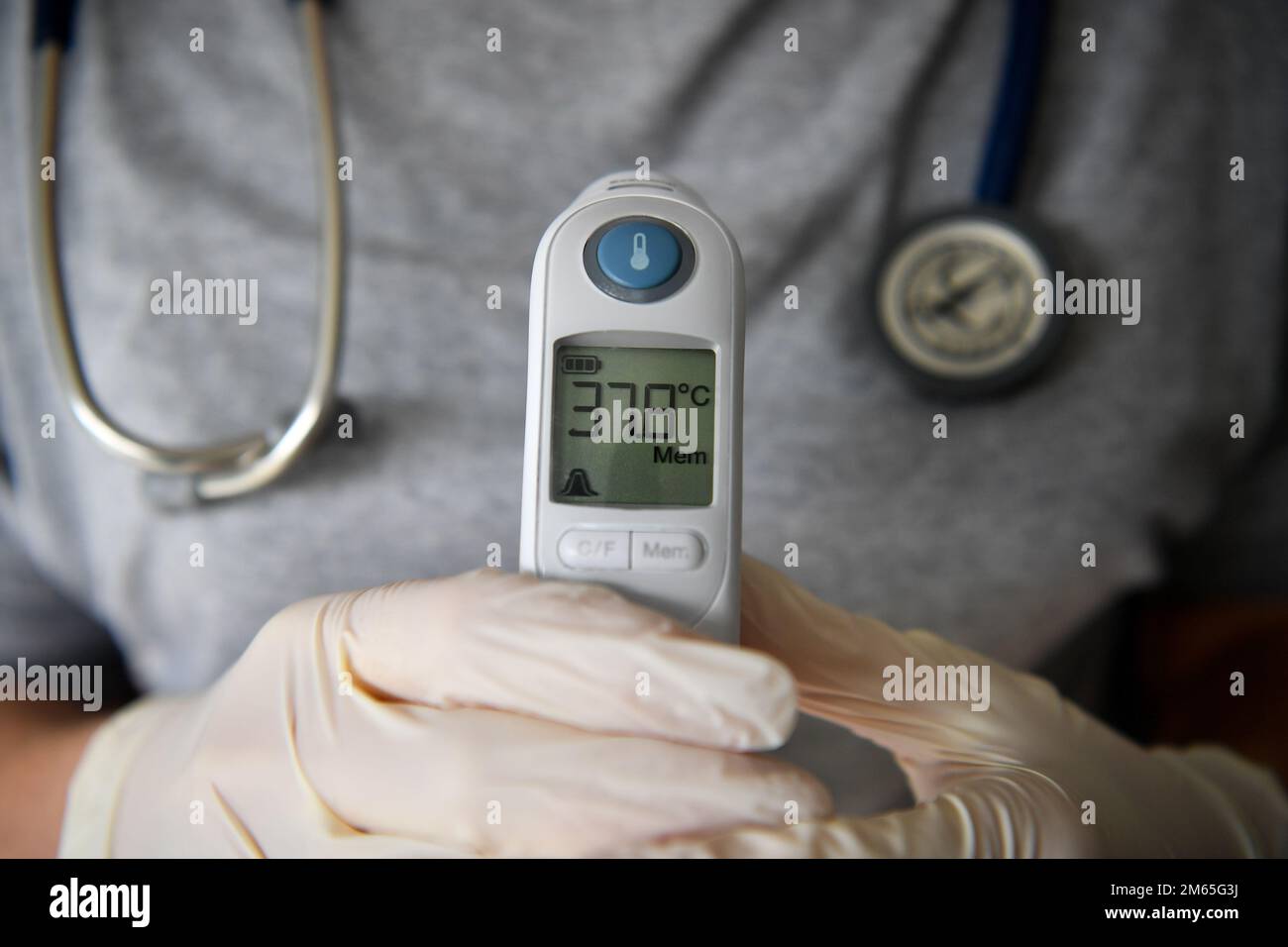 File photo dated 14/03/20 of a body temperature of 37.8 degrees Celsius ...