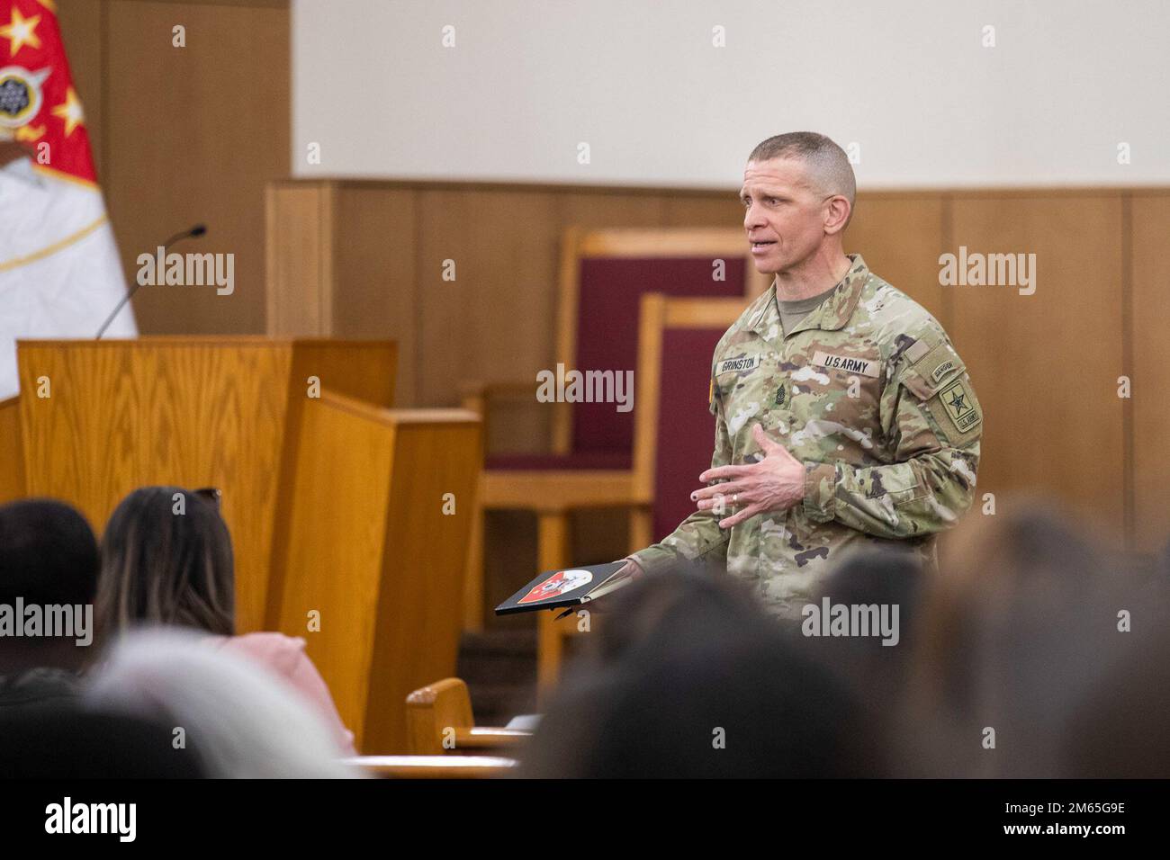 Sgt. Maj. of the Army Michael A. Grinston listens to questions from ...