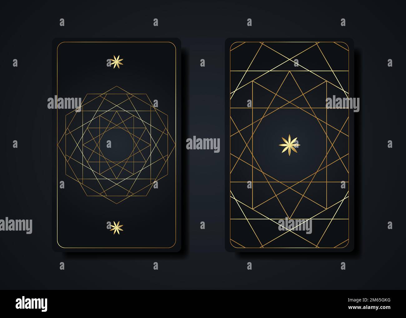 Set magical tarot cards, gold magic occult sacred geometry sign ...