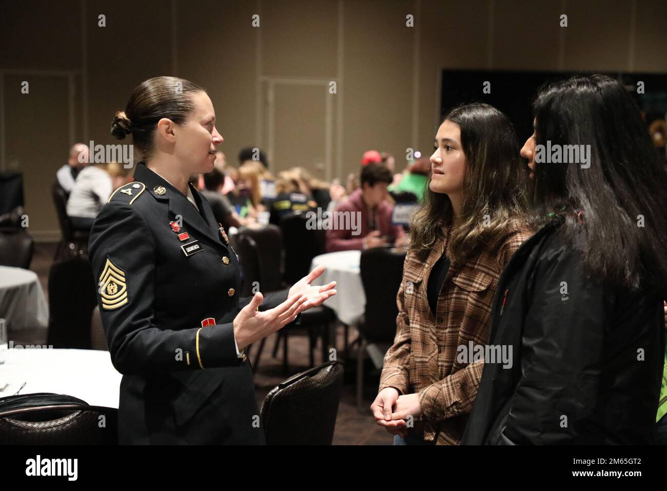Fort McCoy Garrison Command Sgt. Maj. Raquel DiDomenico speaks with ...