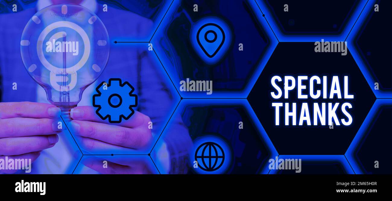 Writing displaying text Special Thanks. Business overview expression of appreciation or ...